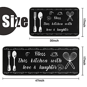 Black Kitchen with Love Kitchen Rugs 2Pcs Kitchen Floor Mats for Restaurant Kitchen Farmhouse Floor Decor Non Slip Washable Standing Kitchen Runner Mats 17"x30"+17"x47"