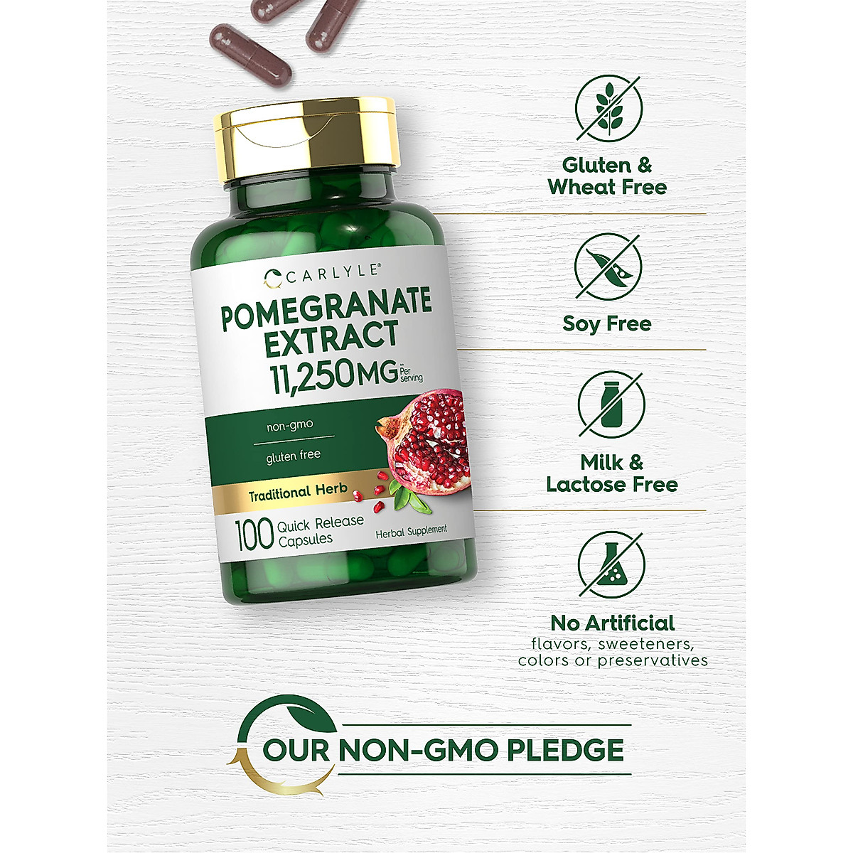 Carlyle Pomegranate Extract | 11250mg | 100 Capsules | Non-GMO, Gluten Free Supplement | Traditional Herb