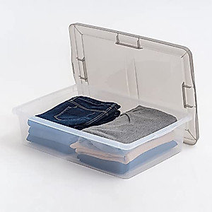 28 Quart Clear Under Bed Plastic Storage Box, Gray, Set of 6
