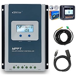 EPEVER 30A MPPT Solar Charger Controller with Tempreture Sensor 12V 24V Auto Indentify Apply for Lead Acid Lithium LiFePO4 (Tracer3210+MT50+USB+Tempreture Sensor)
