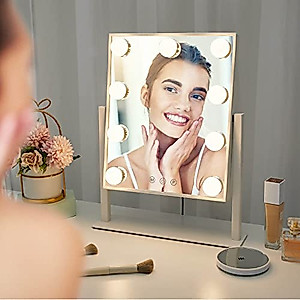 MiroFan Vanity Mirror with Lights Hollywood Mirror Lighted Makeup Mirror with Dimmable&3 Color Modes Lights, 9 LED Bulbles with Detachable 10X Magnification Mirror Lighted Makeup Mirror