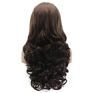 Lushy Wavy Long Ash Brown Wig Half Hand Tied Heat Resistant Realistic Synthetic Lace Front Wig