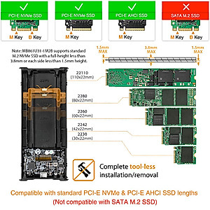 ICY DOCK M.2 NVMe to USB 3.2 Gen 2 (10Gbps) Enclosure Adapter Thunderbolt 3 / 4 Port Compatible Includes USB-C and USB 3.0 Cables (Supports M.2 NVMe SSDs 22110 2280 2260 2242) | ICYNano MB861U31-1M2B