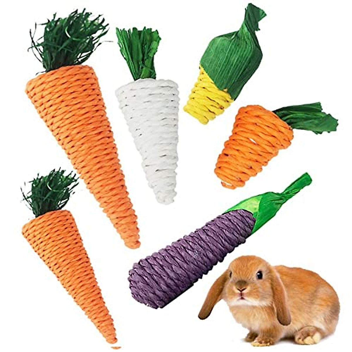Hamster Chew Toys Rabbit Bite Grind Teeth Toys Corn Carrot Woven Balls Small Animal Chew Toys for Rabbit, Bunny, Guinea Pig(G)