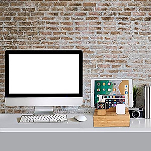 Bamboo Wood Desktop Organizer Charging Docking Station Charger Holder Cradle Charge Stand compatible with iPhone 13 12 Pro Max iPad Apple Watch 3 4 / iWatch 38 & 42mm AirPods & AirPods Pro Smartphones