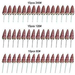 3x10 mm Cone Shape Abrasive Flap Wheel,Sandpaper Grinding Head for Rotary Tool, 3mm Shank 45Pcs,Used for Groove, Gap, Corner polishing