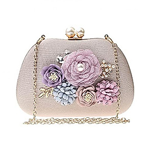 Rkrouco Evening Bag for Women, Flower Wedding Evening Clutch Purse Satin Floral Clutch Bag-Champagne