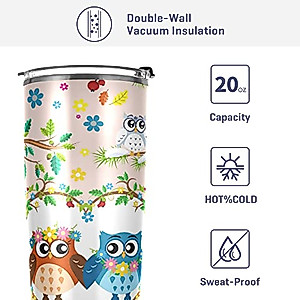 xigua Lovely Couple Owl 20oz Tumbler with Lid and Straw,Vacuum Insulated Stainless Steel Water Cup,Hot and Cold Drink Cup for Car,Sports, Household, Travel