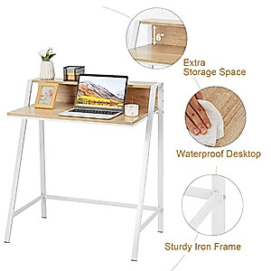 Tangkula Small Computer Desk, Compact Home Office Desk with Sturdy Frame, 2 Tier Study Writing Table for Small Place Apartment Office, Desk for Bedroom, Kid’s Desk