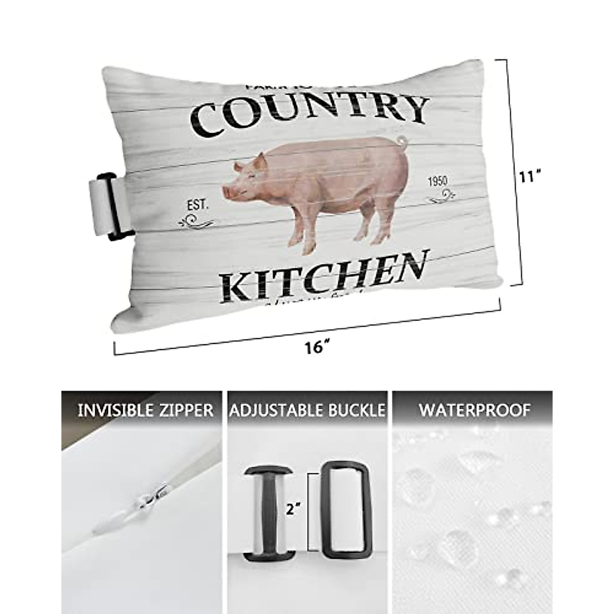 Recliner Head Pillow Ledge Loungers Chair Pillows with Insert Farm Animal Pig Rustic Wood Grain Lumbar Pillow with Adjustable Strap Outdoor Waterproof Patio Pillows for Beach Pool Chair, 2 PCS