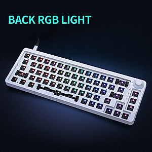 GK68 RGB Hot-Swappable Programmable Junction Box Can Be Replaced with Switch DIY Mechanical Keyboard Kit, Support AKKO, Cherry MX, Gateron, Kailh Mechanical Axis (White, White)