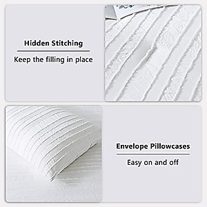 Andency White Queen Size Comforter Set, 3 Pieces Boho Tufted Striped Bedding Comforter Set for Queen Bed, All Season Lightweight Soft Fluffy Microfiber Bed Set