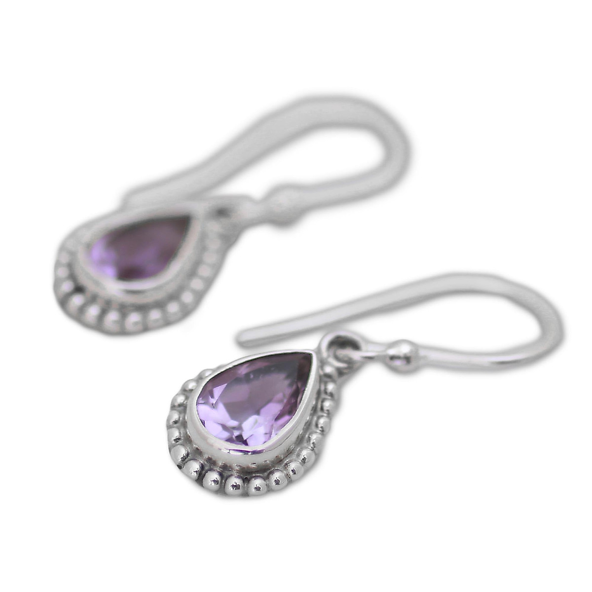 NOVICA Artisan Handcrafted Amethyst Dangle Earring | Sterling Silver Dangle Earring | Birthstone Earring For Women | Stone Dangle Drop Earring | Cushion Cut Drop Earring | Silver Oval Dangle Earrings