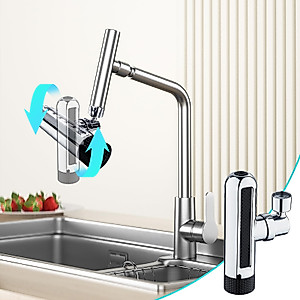 Cxqbsmy 6 in 1 Waterfall Kitchen Faucet, 360° Swivel Faucet Extender for Kitchen Sink, Anti-Splash Kitchen Faucet Head Replacement, Swivel Waterfall Kitchen Faucet for Washing Vegetable Fruit