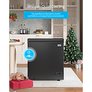 TABU 7.0 Cubic Feet Chest Freezer, Energy Saving Chest Deep Freezer with 7 Level Adjustable Thermostat, Top Opening Compact Freezer with Removable Storage Basket (Black)
