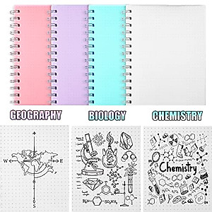 EOOUT Dotted Journal Spiral Notebook 4 Pack A5 Spiral Dot Grid Notebook for School, Office, Artist Writing Drawing, 100 Sheets/200 Pages, Blue, Pink, Purple, Transparent