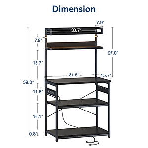 Casaottima Bakers Rack with Power Outlet & LED Lights, Coffee Bar with Storage 5-Tiers, Microwave Stand Kitchen Shelf 16.5 * 31.5 * 59 inches, Kitchen Coffee Rack, Black