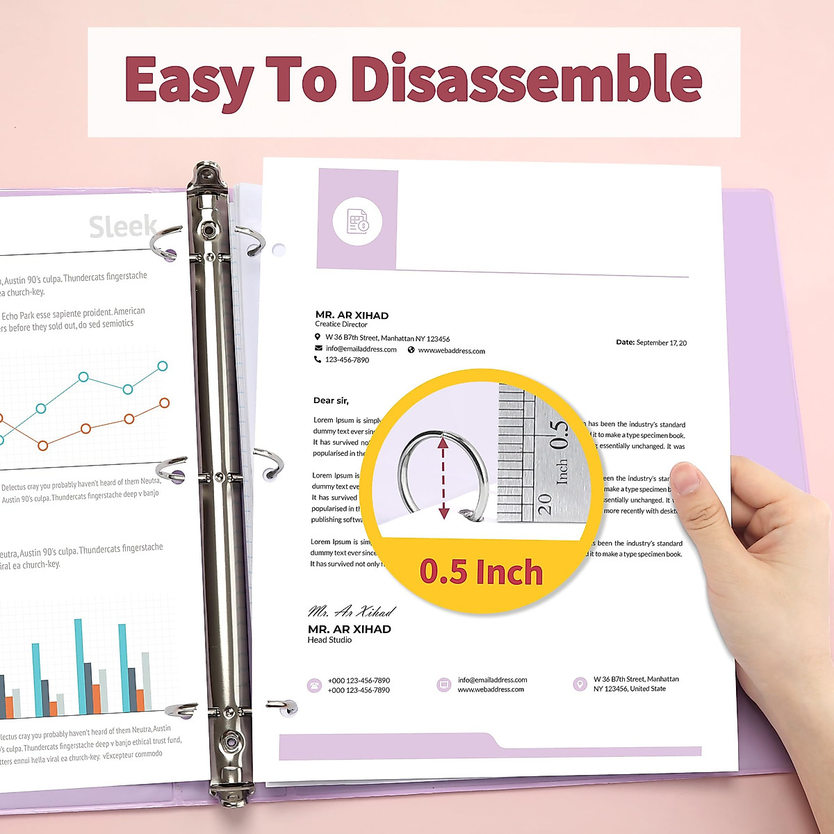 SUNEE 1/2 Inch Binders 3 Ring 4 Pack, Clear View Binder Three Ring PVC-Free (Fit 8.5x11 Inches) for School or Office Supplies, Assorted Pastel Binder