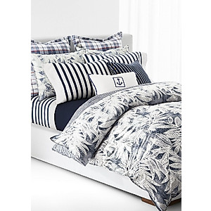 Lauren Ralph Lauren Evan Blue Palm Floral Stripe 3 Pc King Duvet Cover Set (King (U.S. Standard))
