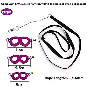 Adjustable Fancy Rat Hamster Harness Rat Guinea Pig Training Walking with Bell Leather Leash Reptile Harness Suitable for Small, Medium，Large Rats or Reptiles (Purple)