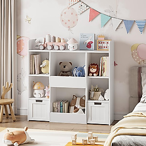 GarveeHome Large Toy Storage Organizer,Kid's Bookshelf with 2 Movable Drawers and 6 Storage Cubbies,Toy Chest for Kids Room,Playroom,Classroom,Nursery, White