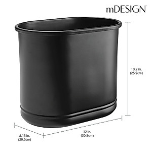 mDesign Small Metal Oval 2.5 Gallon Trash Can, Decorative Wastebasket, Garbage Trashcan DustBin for Bathroom, Bedroom, Bedroom, Kitchen, Office, Waste, Refuse, Recycling, Vivi Collection, Matte Black