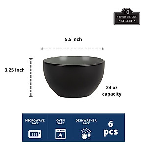 10 Strawberry Street Two Tone Coupe 5.5”/24 Oz. Cereal Bowl Set Of 6, Black/Gray