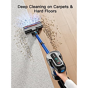 Roanow Cordless Vacuum Cleaner, 400W/33KPA Cordless Vacuum with LED Display, Lightweight & Ultra-Quiet Stick Vacuum Cleaner, 55Mins Runtime Vacuum Cleaner for Carpet and Floor, Home, Pet Hair Cleaning