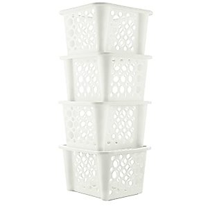 Organize Your Home Small Stackable White Storage Containers with Open Tops, 4 Pack, Great Organizing Bins for Kitchen Pantry, Closet, Bedroom, and Bathroom Storage, 10” x 8.9” x 6.1”