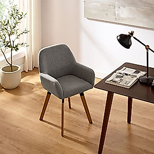 Art Leon Desk Chair No Wheels, Set of 2, Mid Century Modern Swivel Accent Chair, Linen Fabric Upholstered Office Chair Without Wheels, Solid Wood Legs, Gray