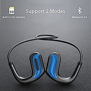 ESSONIO Bone Conduction Headphones Swimming Headphones Bluetooth IPX8 Waterproof Headphones, Built-in 32g Memory (Blue)