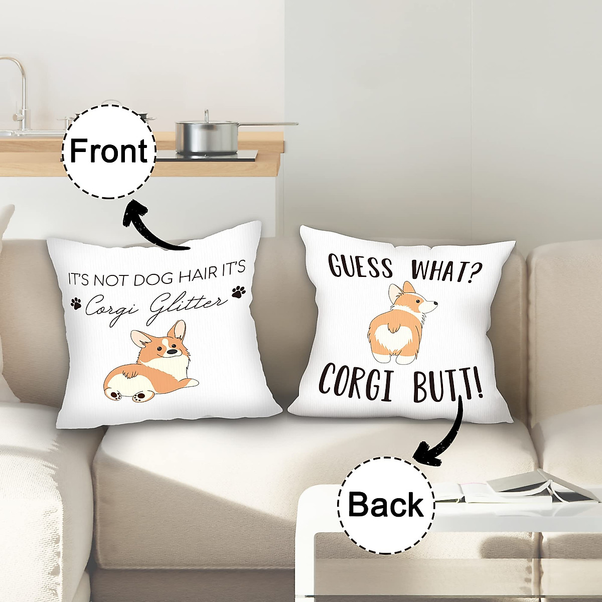 FLDAS Hope You Like Corgis Welcome Door Mat Doormat 17”x30”,It's Not Dog Hair It's Corgi Glitter Reversible Throw Pillow Cover 18”x18”,Set of 1 Pillow Cover 1 Doormat Decor for Home Girls Kids Room