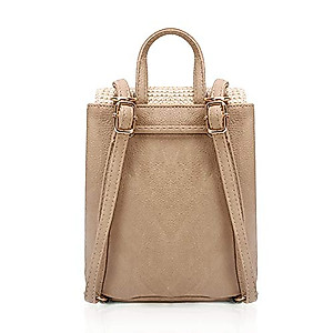 Teanea Small Straw Backpack Purse Beach Bag for Women Girls, Beige