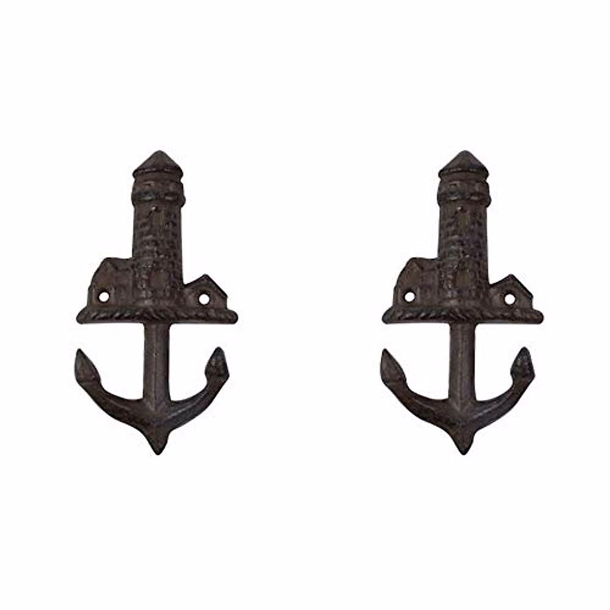 Rustic Heavy Duty Cast Iron Light House Wall Hooks, Set of 2, 5 1/2 Inch