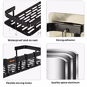 BZVlemon 3Pack Adhesive Shower Caddy with Soap Holder and 4 Hooks, Bathroom Shower Organizer, Space Aluminum Shower Shelves Rustproof Waterproof and Easy Mount