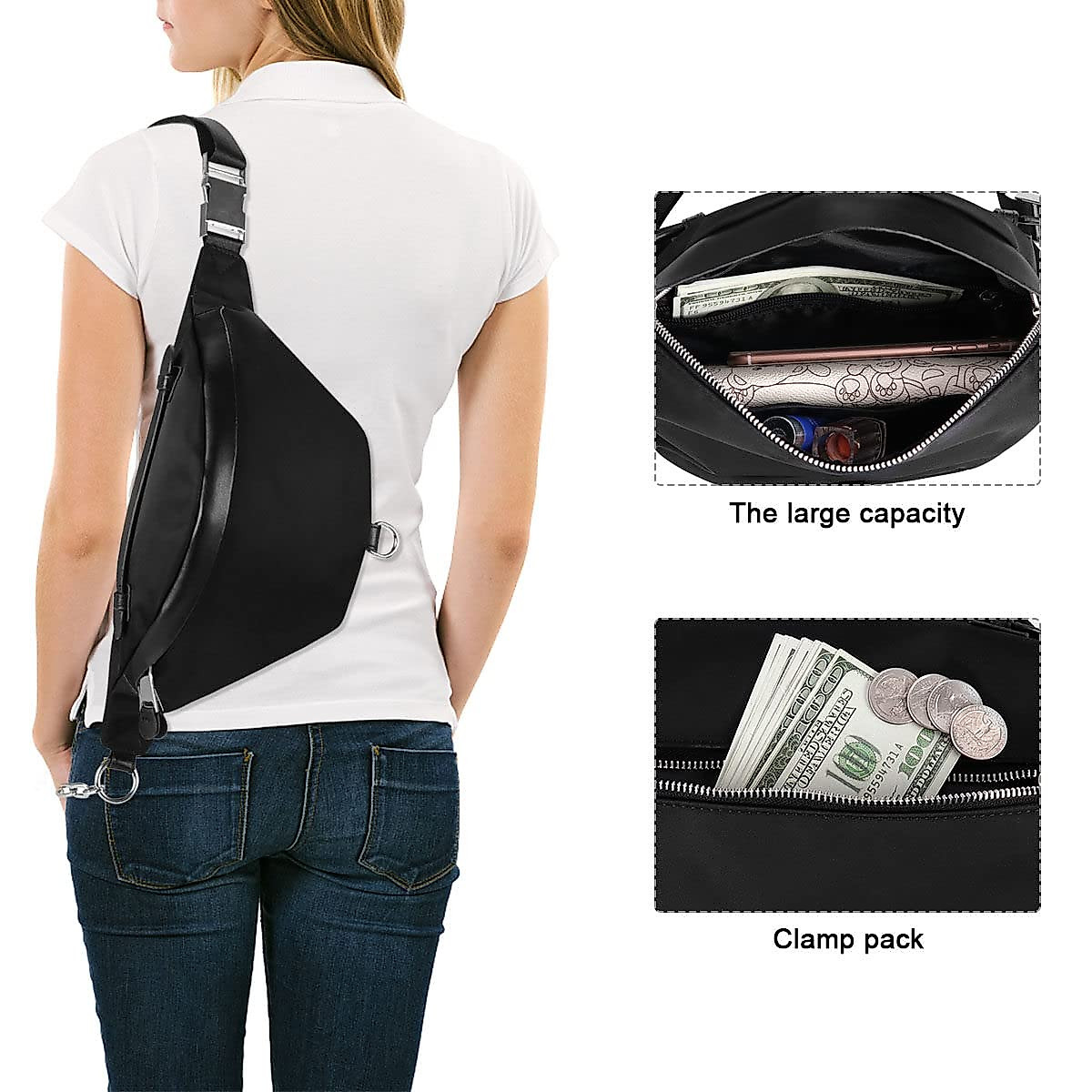 Kamo Crossbody Sling Bag for Women Small Cross Body Bag Purses Nylon Waist Pack Chest Backpack with Adjustable Strap