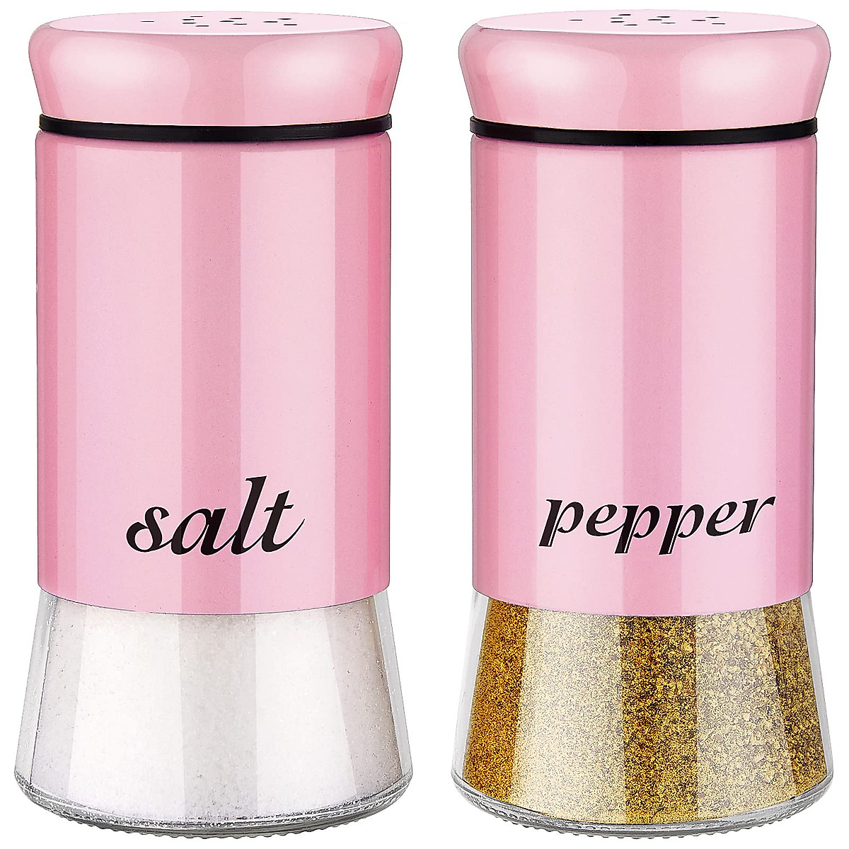 Pink Salt and Pepper Shakers - Pink Kitchen Accessories Decor- 5 oz Glass Salt and Pepper Set for Cooking Table, RV, BBQ, Easy to Clean & Refill