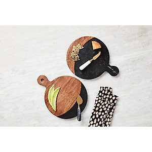 Mud Pie Blk Marble And Wood Board Set, Board 13 3/4" X 10 1/2" Dia | Utensil Approx 5 1/2"