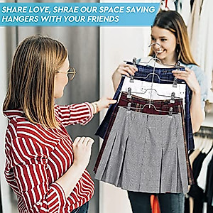 HAODOPSTY Space Saving Pants Hangers with Clips - Ideal Skirt Hanger for Women - Organize Your Closet Efficiently, Chrome, 4Pack