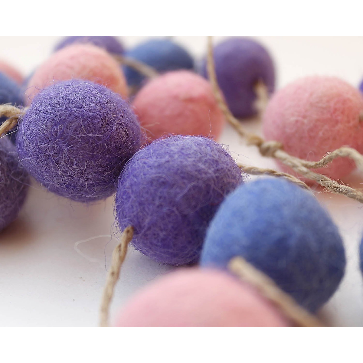 De Kulture Handmade Premium Wool Felt POM POM Garland Eco Friendly Halloween Wall Hanging Home Office Theam Party Holiday Decoration Banner| 48 Inch Long, Indigo Pink & Purple (Set of 2)