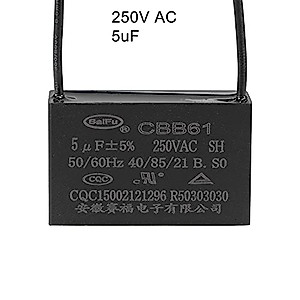 uxcell Ceiling Fan Capacitor CBB61 5uF 250V AC 2 Wires Metallized Polypropylene Film Capacitor 47x29x18mm for Electric Fan Pump Motor Generator 2Pcs