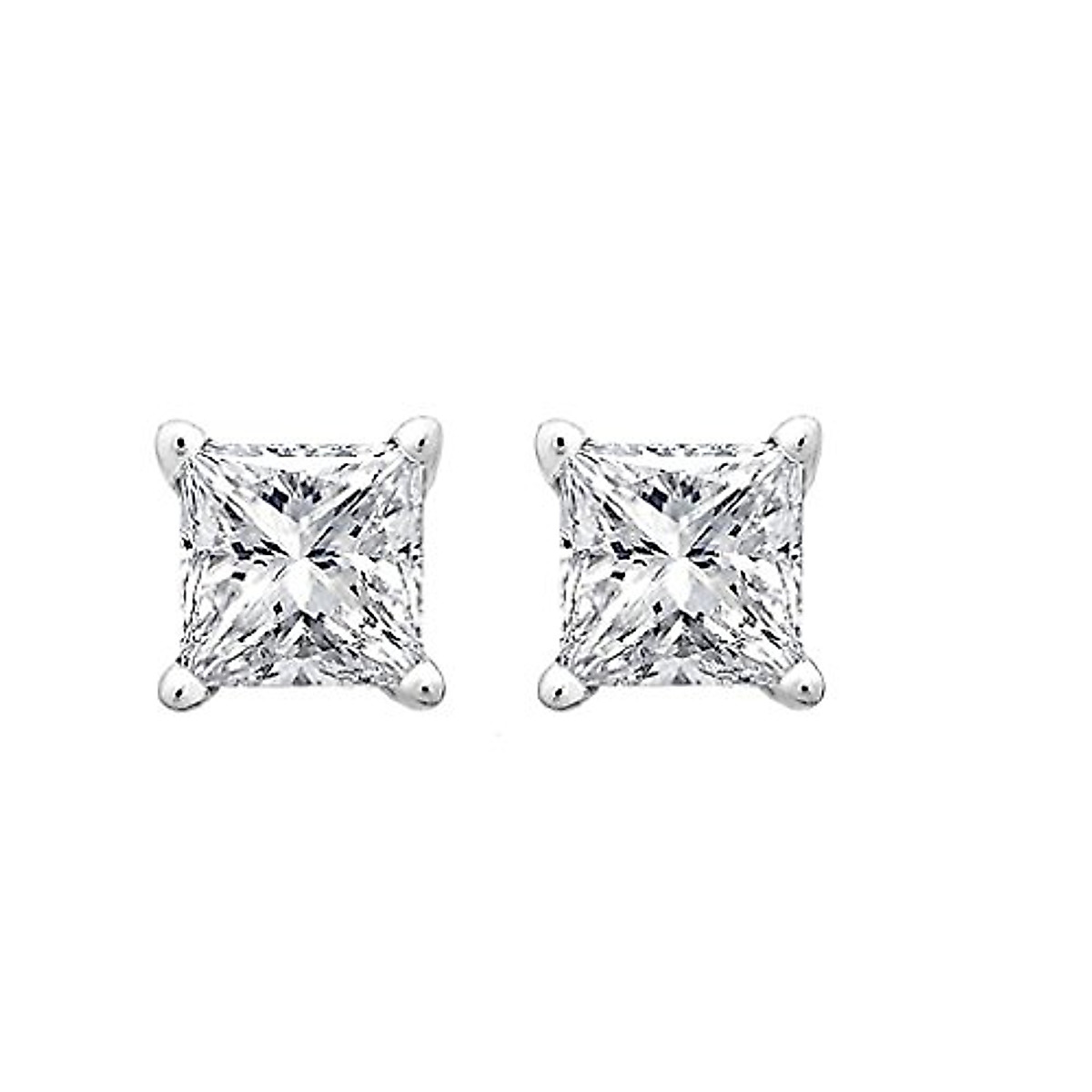 PARIKHS Princess cut Diamond stud Screw Back 14K White Gold (0.25ct, Clarity-I3)