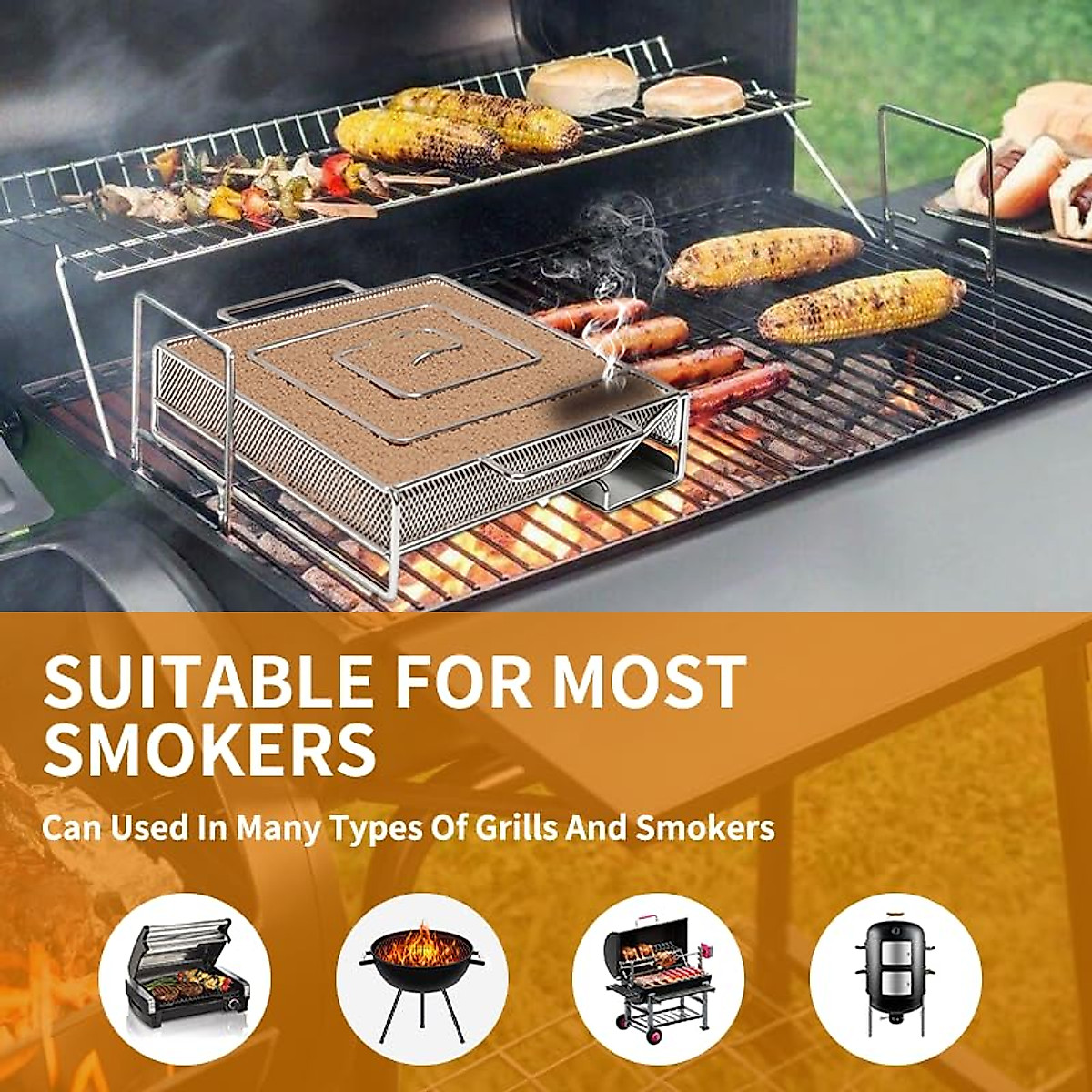 Joyagrill 8'' Cold Smoke Generator spiral square, More Durable with thicker material, Perfect Idea for Hot or Cold smoking with smoking dust on BBQ Grill and Smoker, Cold smoking time up to 4-7 Hours