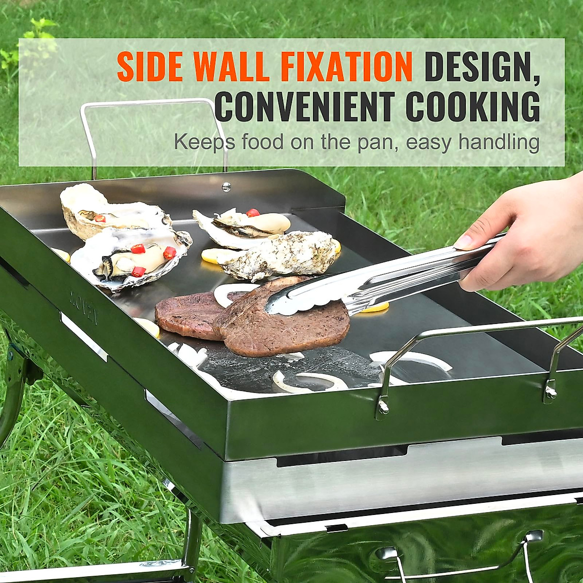 VEVOR Stainless Steel Griddle, 23.5"x16" Pre-Seasoned Stove Top Griddle, Rectangular Double Burner Griddle Pan, Non-Stick Family Pan Cookware with Handles and Oil Groove, for BBQ, Gas Grills, Silver