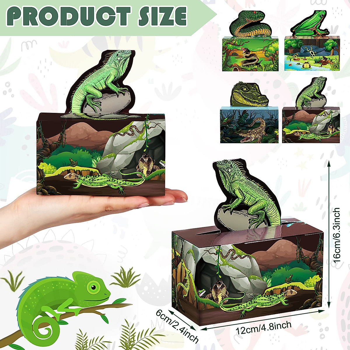 Nezyo 24 Pcs Reptile Birthday Party Supplies Snake Party Decorations Lizard Frog Crocodile Boxes for Jungle Baby Shower Birthday, 4.8 x 2.4 x 6.3 Inch