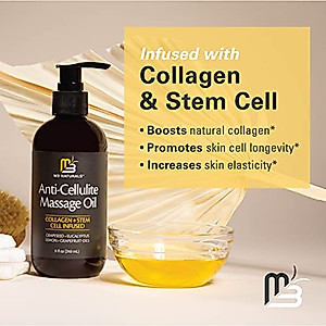 Anti Cellulite Massage Oil Infused with Collagen and Stem Cell - Skin Tightening Cellulite Cream Moisturizing Body Oil Skincare for Thighs Belly Legs - Body Massage Oil for Sore Muscles by M3 Naturals