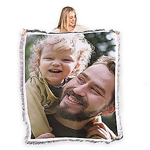 FrameStory Custom Blanket Photos and Text, Fully Customizable with Your Pictures and Message, Soft Cotton Poly Blend Woven Throw, 50" x 60"