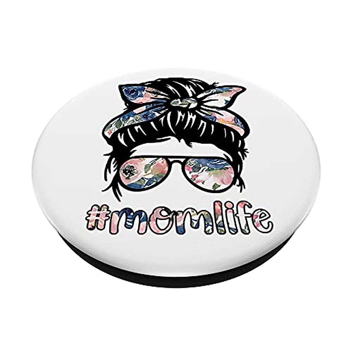 Pink Floral Mom Life Messy Bun Hair PopSockets Swappable PopGrip