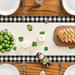 Artoid Mode Lucky Shamrock Vase St. Patrick's Day Table Runner, Seasonal Spring Buffalo Plaid Holiday Kitchen Dining Table Decoration for Indoor Outdoor Home Party Decor 13 x 72 Inch