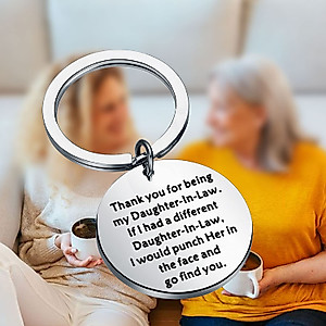 BEKECH Funny Daughter in Law Wedding Gift Thank You for Being My Daughter In Law DIL Keychain from Parents in Law Bonus Daughter Jewelry for Her (silver)